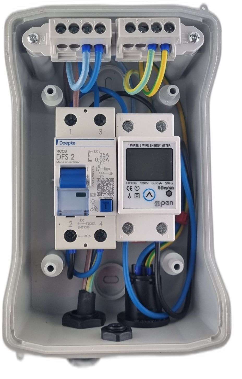 Gridbox mit Wieland-RST®, FI-Schutzschalter & Leistungsmesser